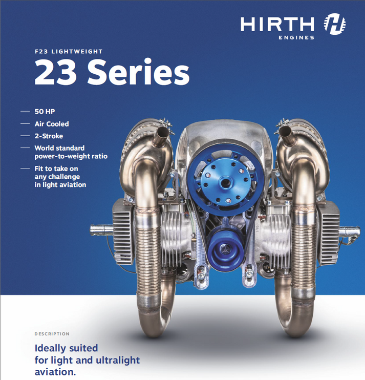 Hirth 23 Series Engine F23V28CL Dual ignition system, Slide Carburetor ...